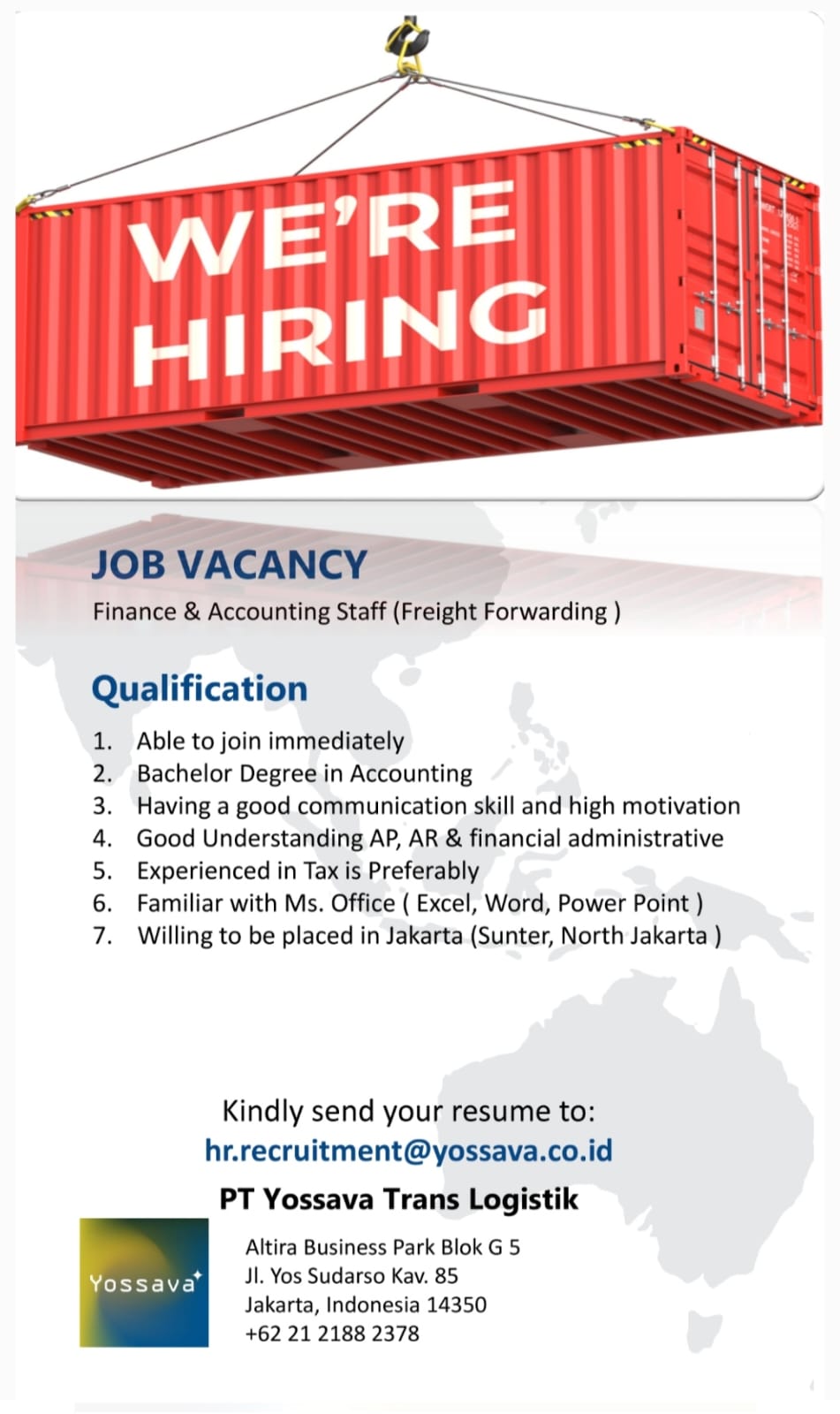 Job Vacancy PT. YOSAVA TRANS LOGISTIK - Kampus Kwik Kian Gie