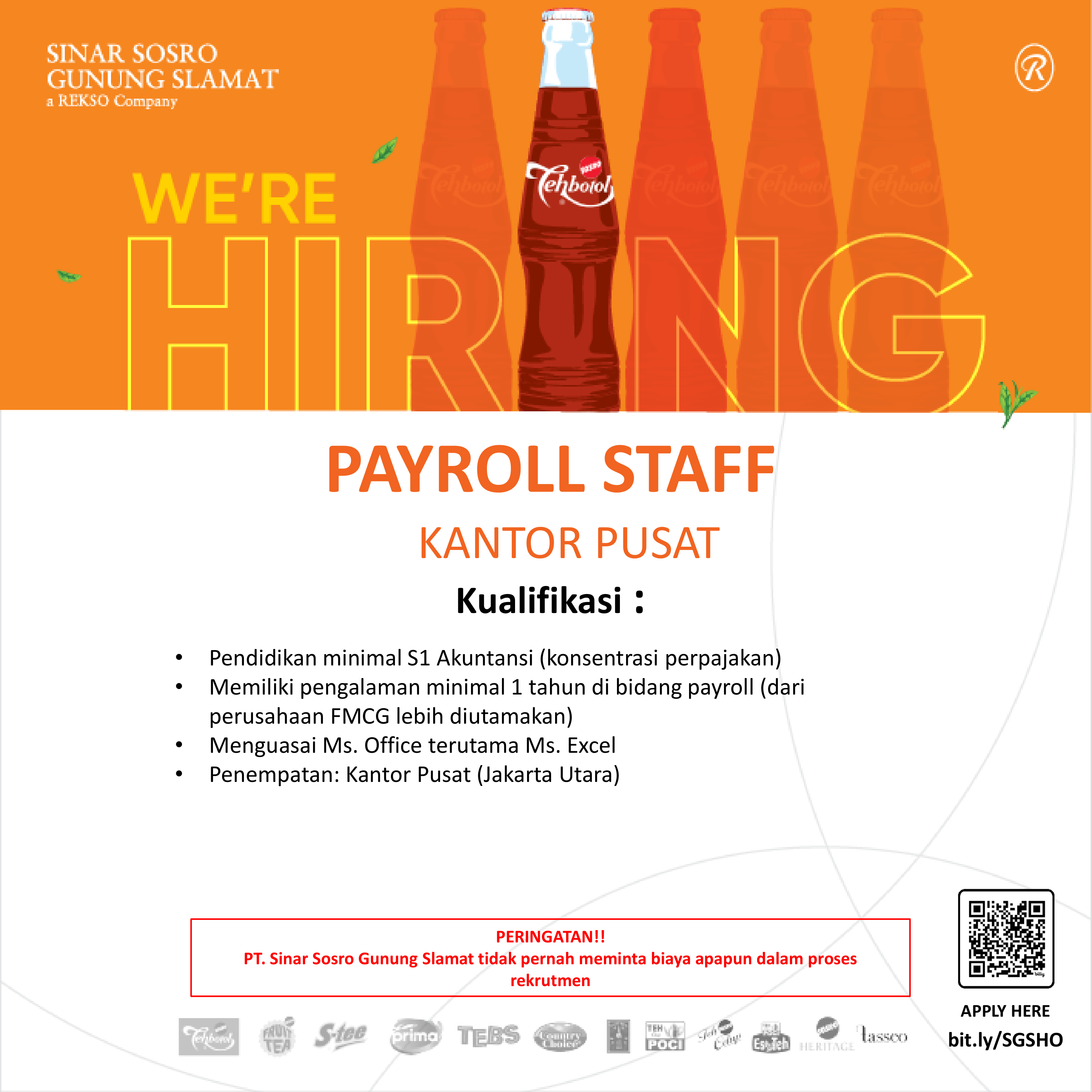 Hiring SINAR SOSRO GUNUNG SLAMAT - Payroll Staff, Export Officer ...